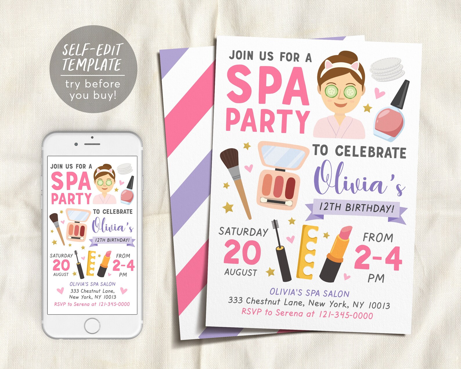 Spa Party Invitation Editable Template Makeup Party Facial - Etsy