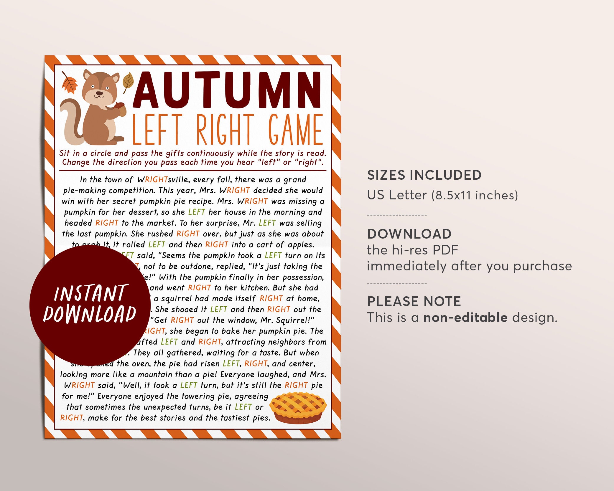 Fall Left Right Game, Left Right Story Pass the Gift Prize Exchange ...