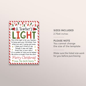 A Teachers Light Gift Tag Editable Template, Teacher Christmas Ornament ...