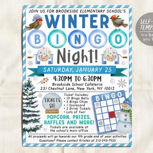 Winter Bingo Night Fundraiser Flyer Editable Template, Holiday Bingo ...
