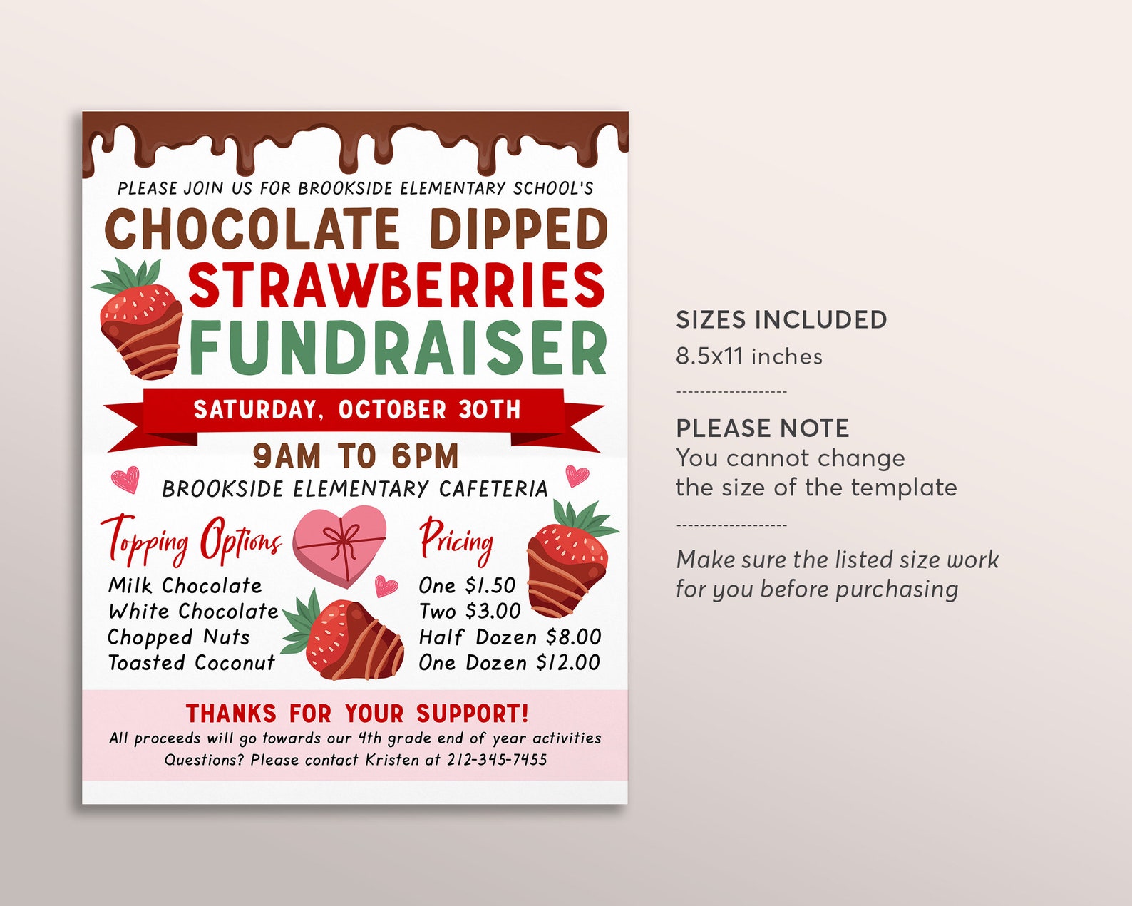 Valentine Chocolate Covered Strawberries Fundraiser Flyer Editable ...