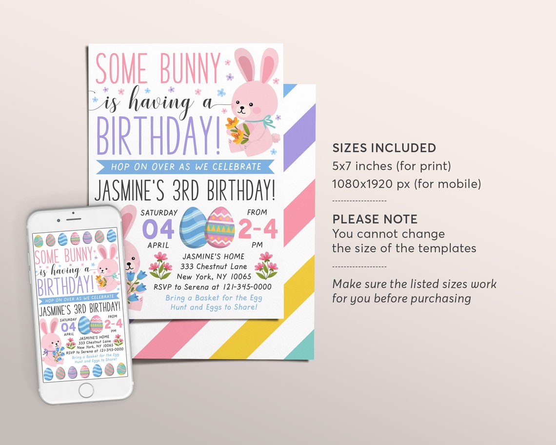 Easter Birthday Birthday Invitation Editable Template Spring - Etsy