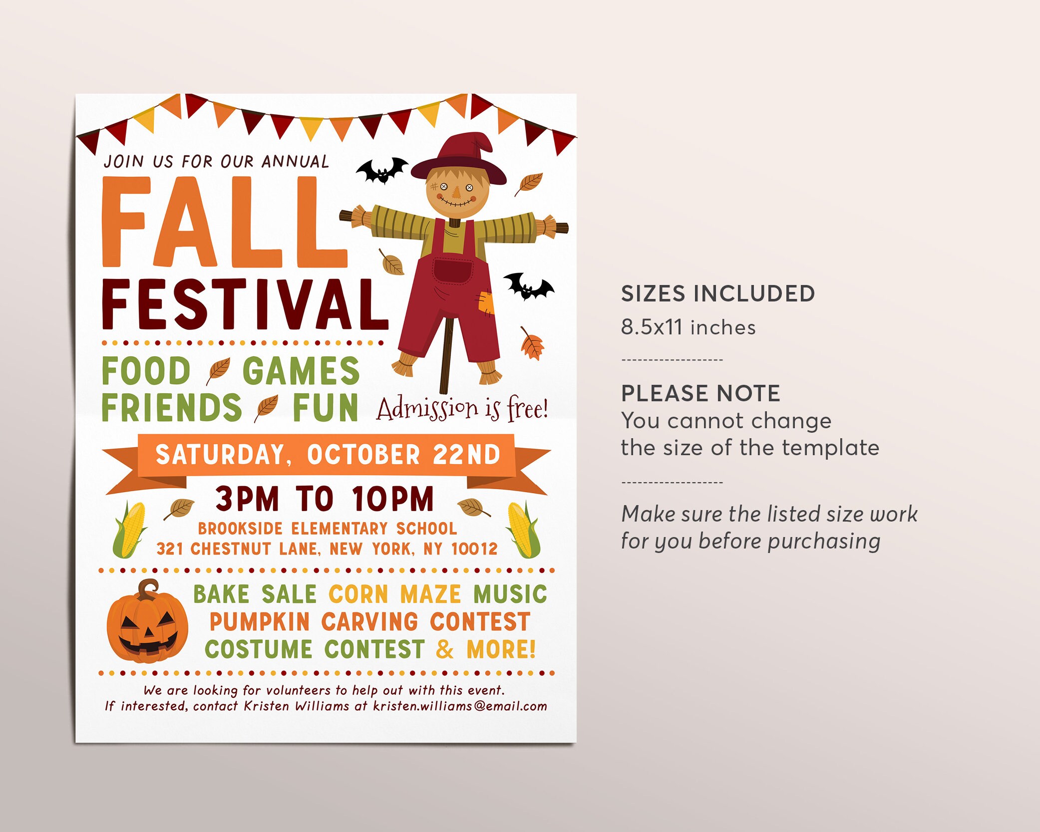 Fall Festival Harvest Flyer Editable Template, Halloween Party ...