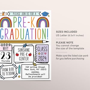 Pre-k Graduation Invitation Flyer Editable Template, Prek Kindergarten ...