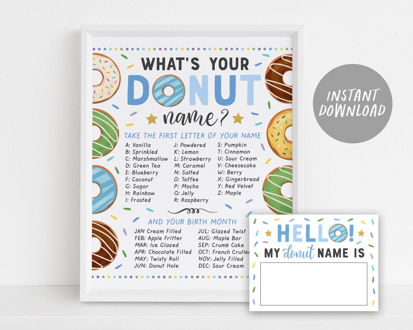 Donut Name Sign Printable Whats Your Donut Name Game Boy | Etsy