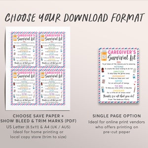 Caregiver Survival Kit Gift Tags Editable Template, Healthcare Worker ...