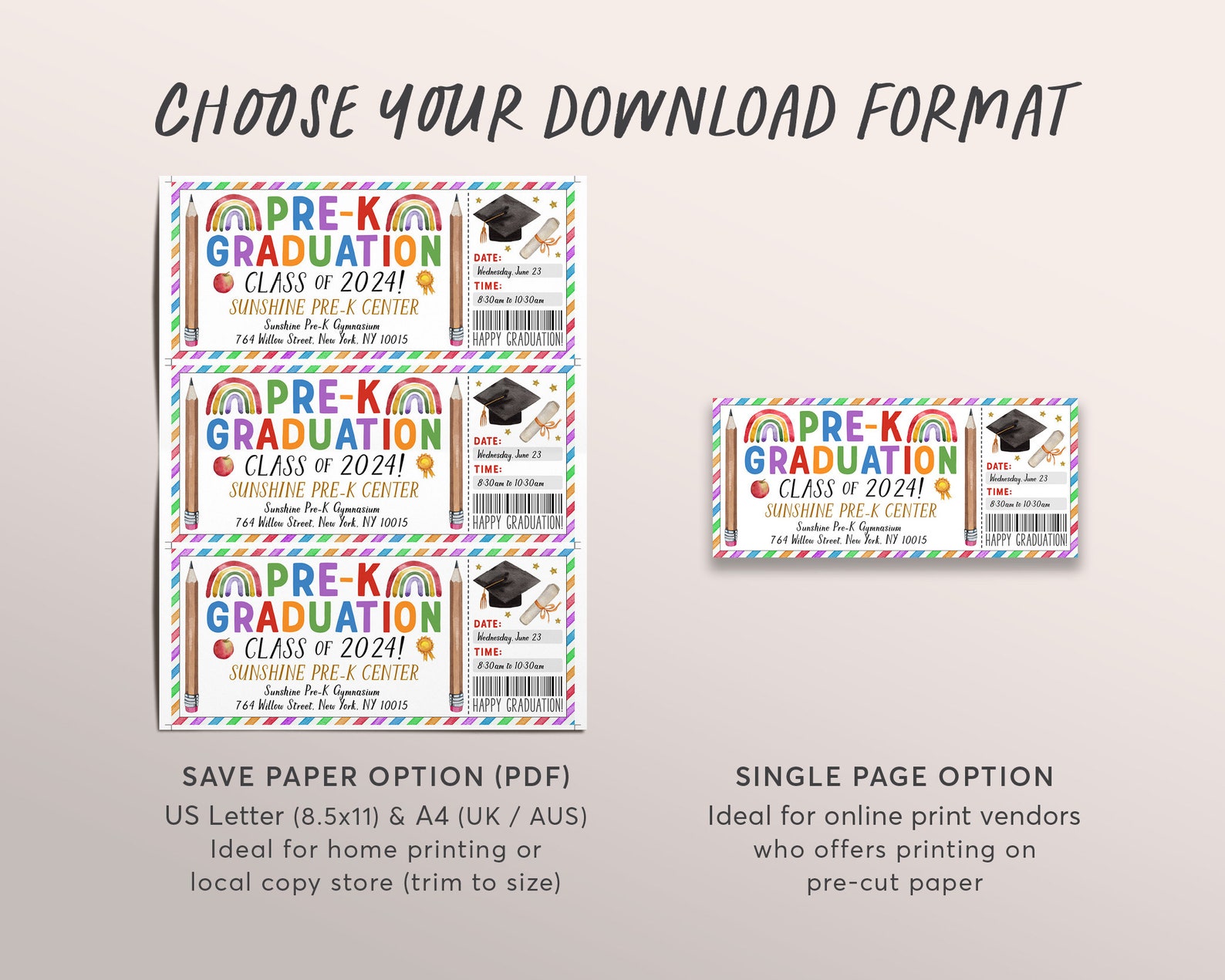 Pre-k Graduation Ceremony Ticket Editable Template, Class Grad ...