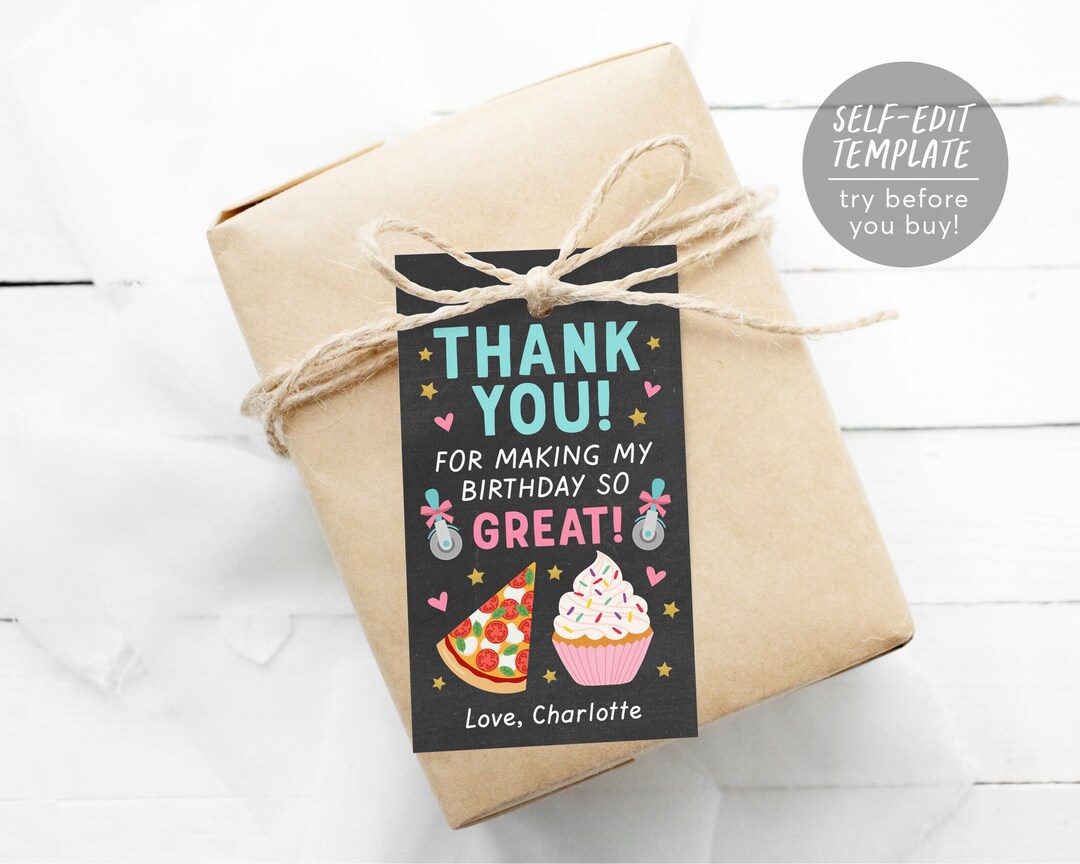 Editable Pizza and Cupcakes Thank You Tags Template, Favor Tag Baking ...