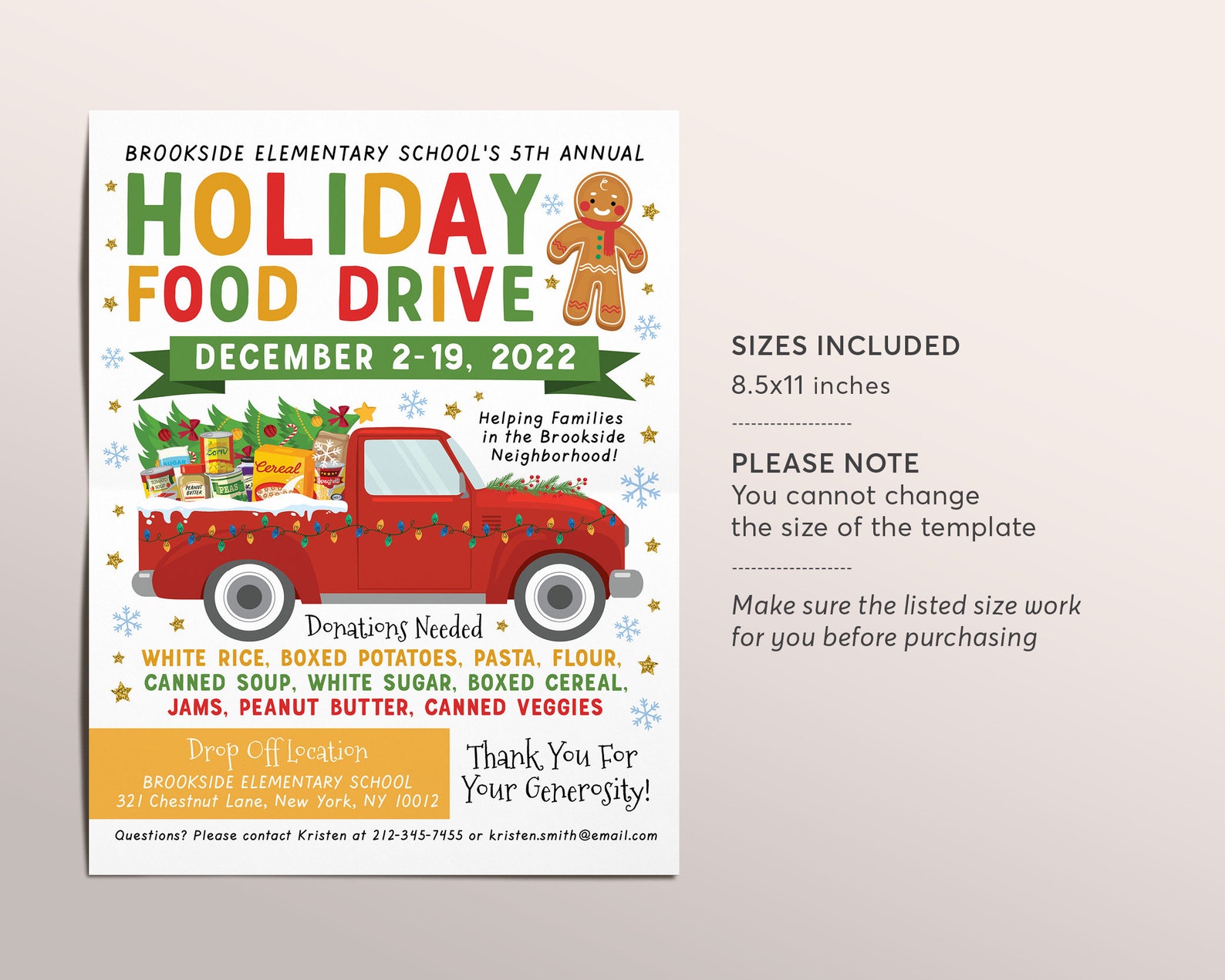 Holiday Food Drive Flyer Invitation Editable Template, Christmas Xmas ...
