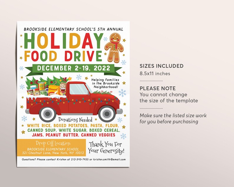 Holiday Food Drive Flyer Invitation Editable Template, Christmas Xmas ...