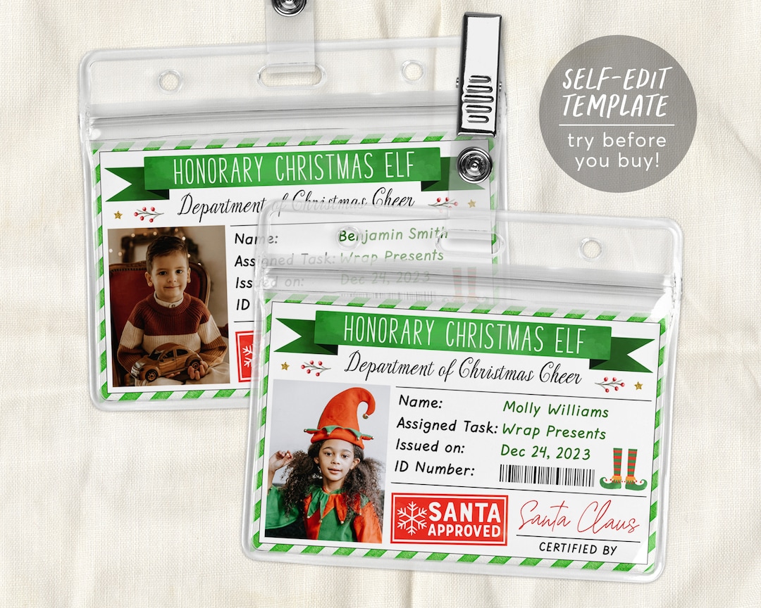 Elf Badge Editable Template, Lost Elf License, Christmas Santa's Helper ...