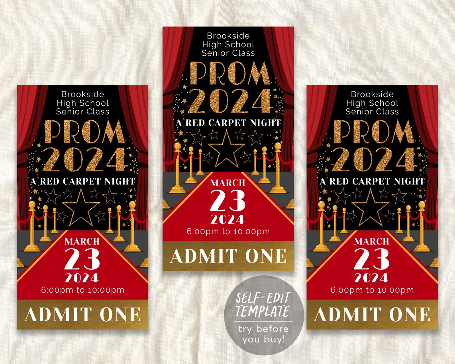 Red Carpet Prom Dance BUNDLE Set Editable Template, VIP Access Junior ...
