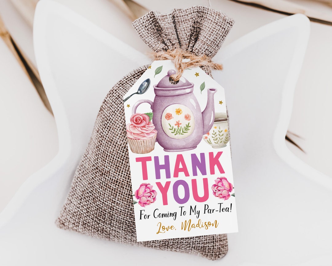 Tea Party Favor Tags Editable Template, Let's Par-tea Birthday Thank ...
