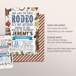Second Rodeo Birthday Invitation Editable Template, Cowboy Saddle up ...