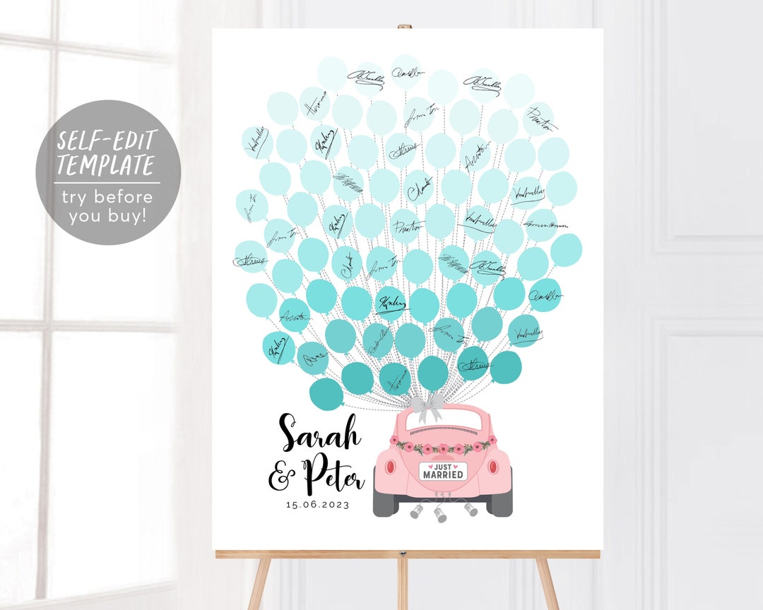 Editable Balloon Car Guest Book Alternative Template, Wedding Car Decor ...