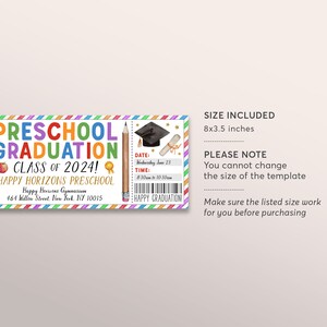Preschool Graduation Ceremony Ticket Editable Template, Class Grad ...