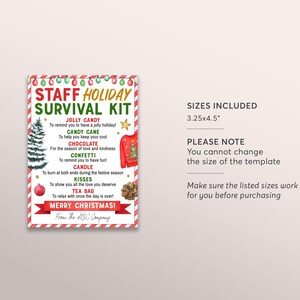 Holiday Staff Survival Kit Tag Editable Template, Employee Christmas ...