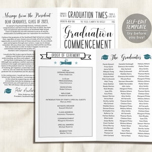 Graduation Program Editable Template, Pamphlet Booklet Newspaper High ...
