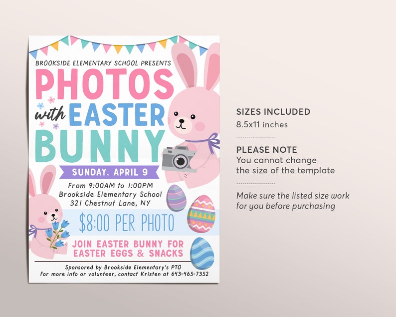 Photos With the Easter Bunny Flyer Editable Template, Spring Easter ...