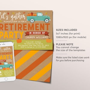 Fall Retirement Party Invitation Editable Template, Pumpkin Truck ...