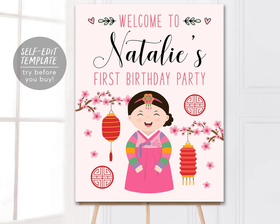 Dohl Girl Welcome Sign Editable Template, Korean First Birthday Party ...