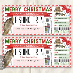 Christmas Fishing Trip Ticket Editable Template, Surprise Fishing Trip ...
