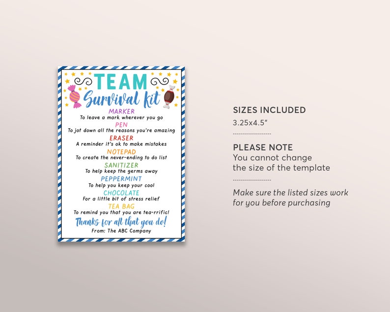 Team Survival Kit Tag Editable Template, Staff Appreciation Week ...