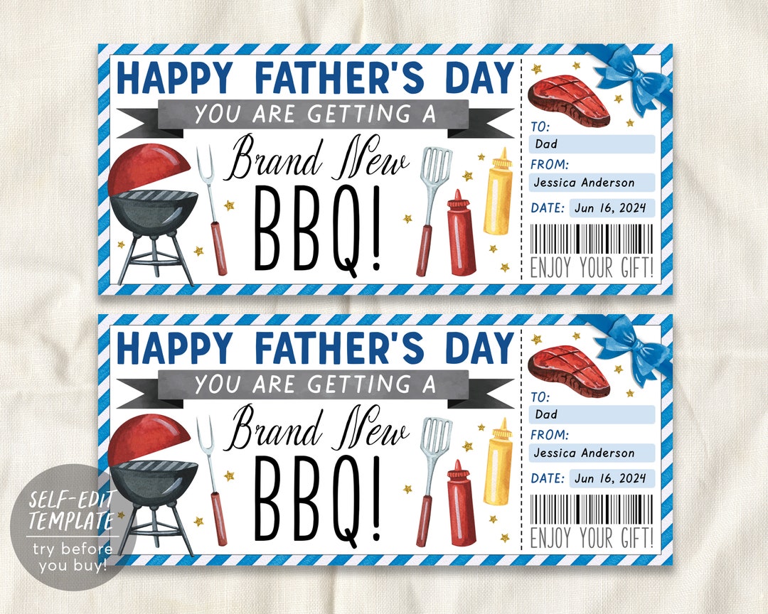 BBQ Voucher Gift Certificate Editable Template, Fathers Day Brand New ...