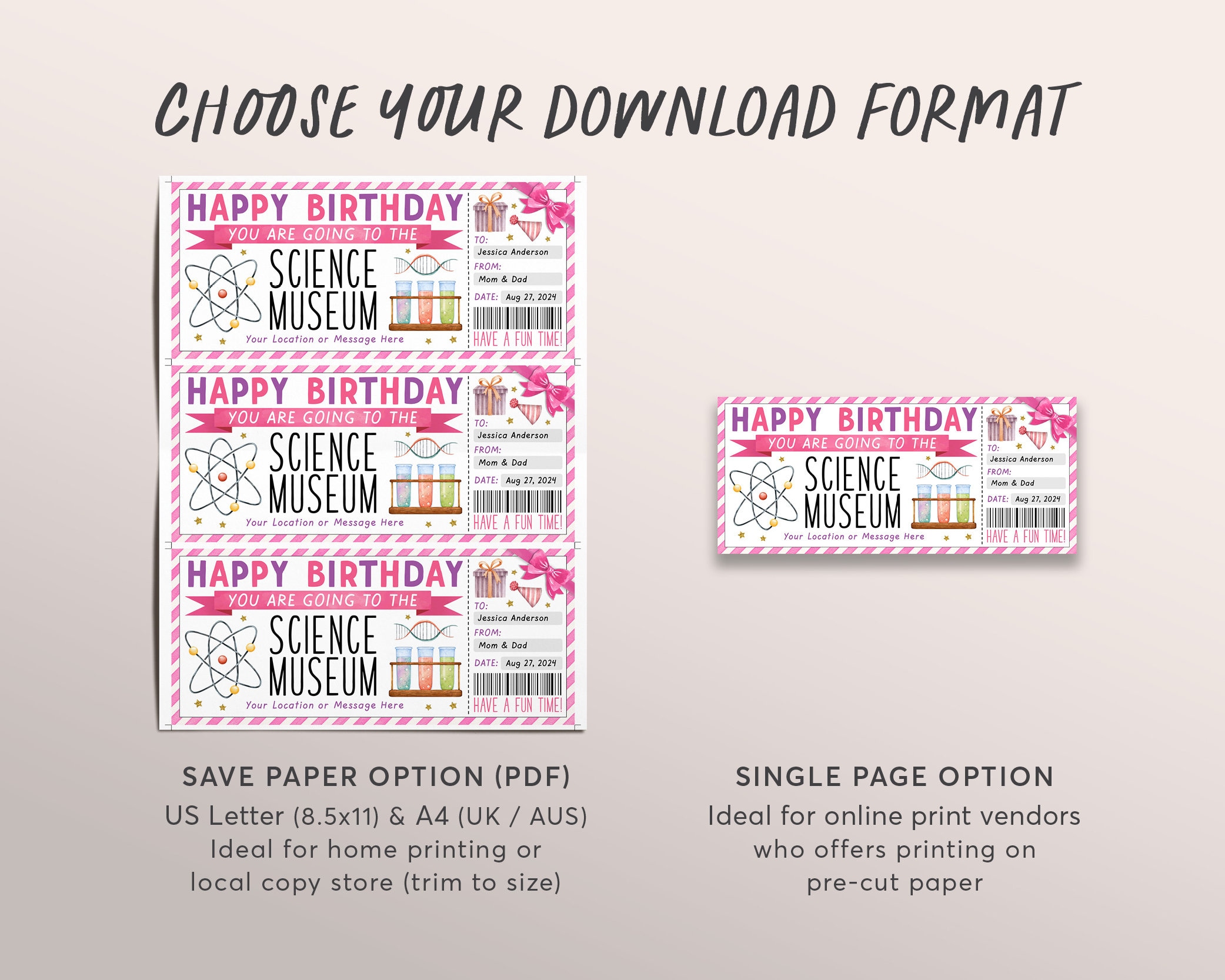 Science Museum Ticket Editable Template, Birthday Surprise Museum ...