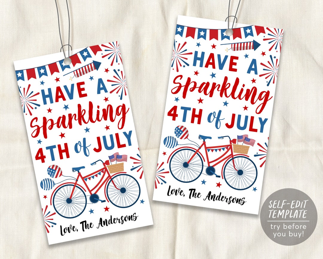4th of July Favor Tags Editable Template, Sparkling Fourth of July ...