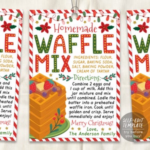 Waffle Mix Recipe Christmas Gift Tag Editable Template, Holiday Brunch ...