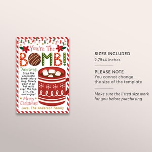 Hot Chocolate Bomb Christmas Gift Tag Editable Template, Holiday Hot ...