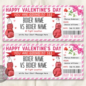 Valentines Day Boxing Ticket Gift Editable Template, Anniversary Boxing ...