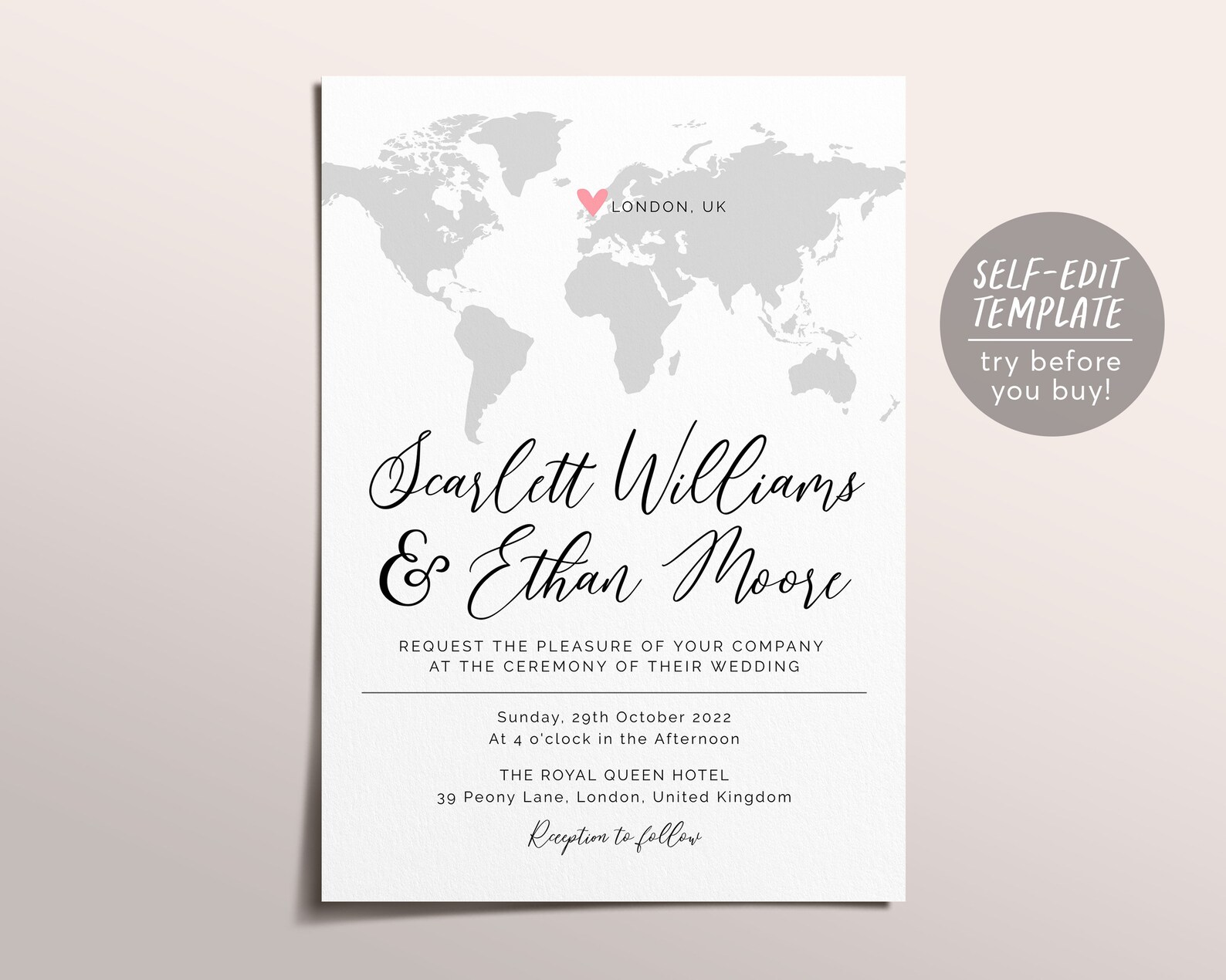 Editable World Map Wedding Invitation Suite Template - Etsy
