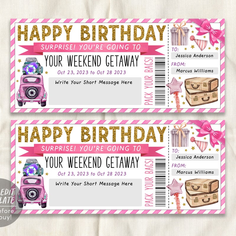 Birthday Getaway Template - Etsy