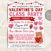 Valentine's Day Class Party Invitation Flyer Editable Template, School ...