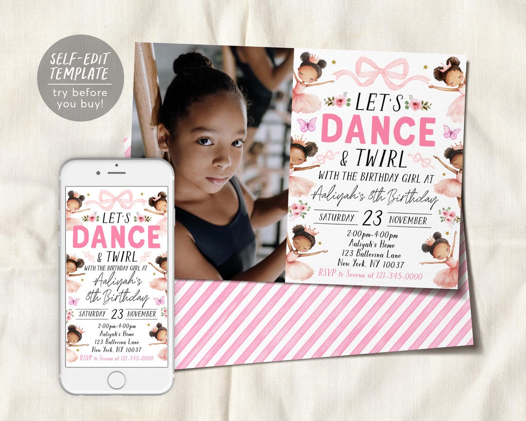 Invitación de cumpleaños de bailarina con plantilla editable de foto ...