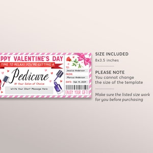 Valentines Day Pedicure Ticket Editable Template, Surprise Mani Pedi ...