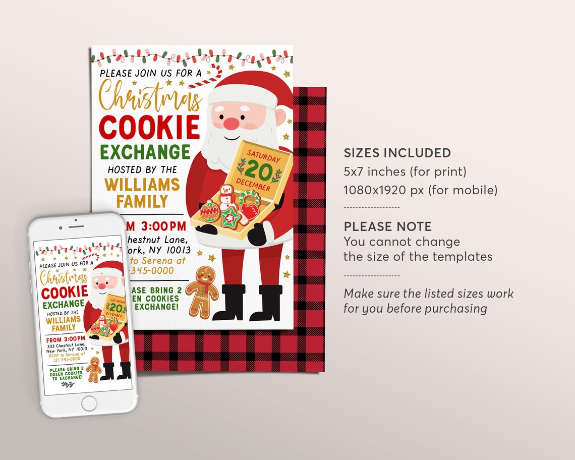 Christmas Cookie Exchange Invitation Editable Template Xmas - Etsy