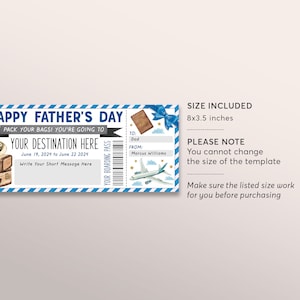 Fathers Day Surprise Boarding Pass Editable Template, Vacation Travel ...