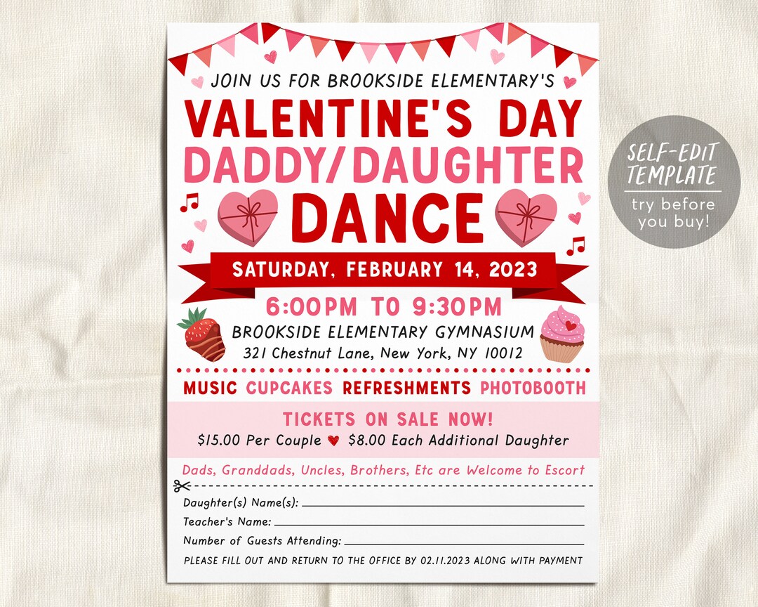 Daddy Daughter Dance Valentine's Day Flyer Editable Template ...