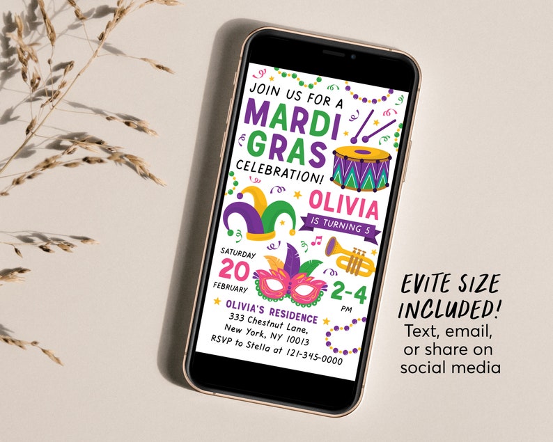 Mardi Gras Birthday Invitation Editable Template, Mardi Gras Masquerade ...