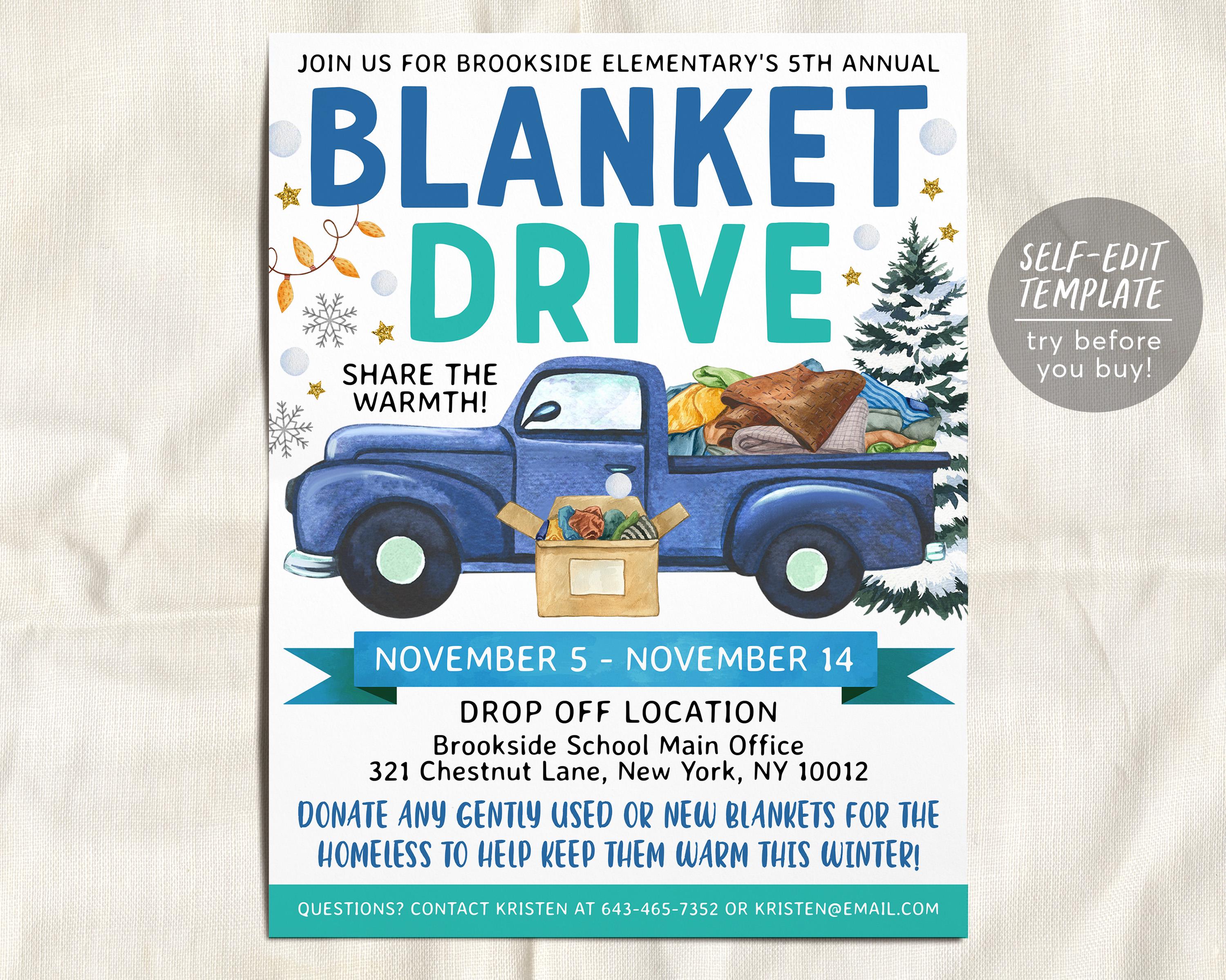 Blanket Drive Flyer Editable Template, Holiday Blanket Donation ...