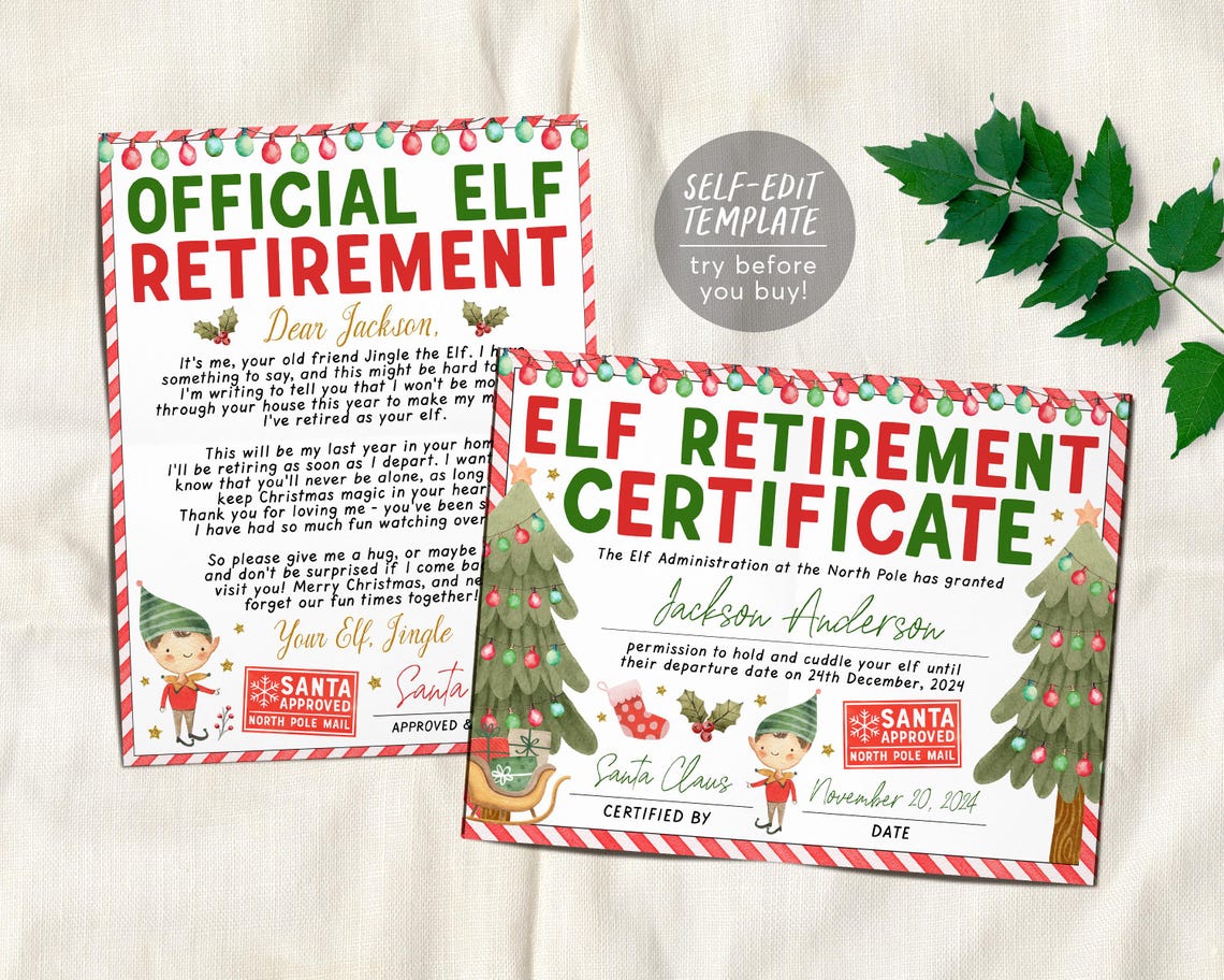 Elf Retirement Letter Bundle Editable Template, BOY OR GIRL Official ...