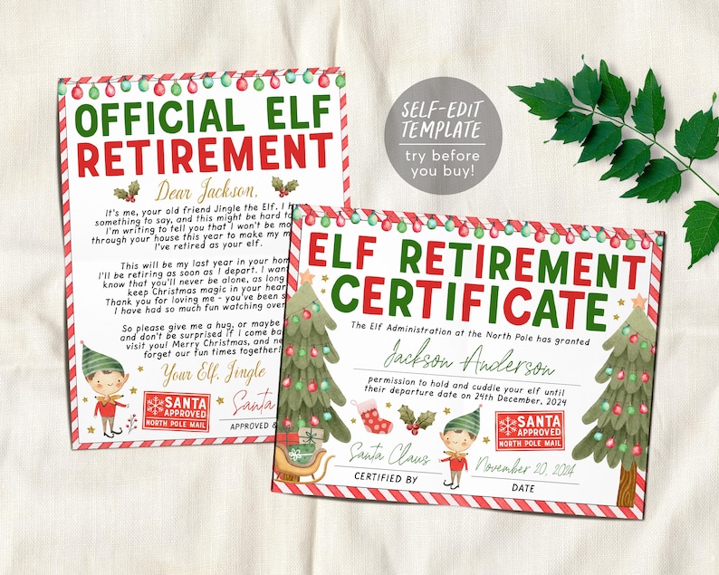 Elf Retirement Letter Bundle Editable Template, BOY OR GIRL Official ...