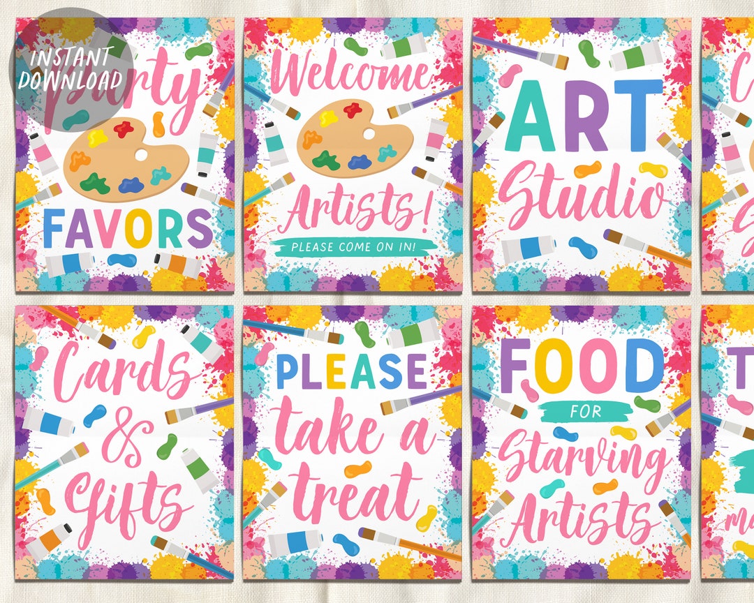 Art Party Signs BUNDLE for Birthday, Painting Themed Girl Party Signage ...