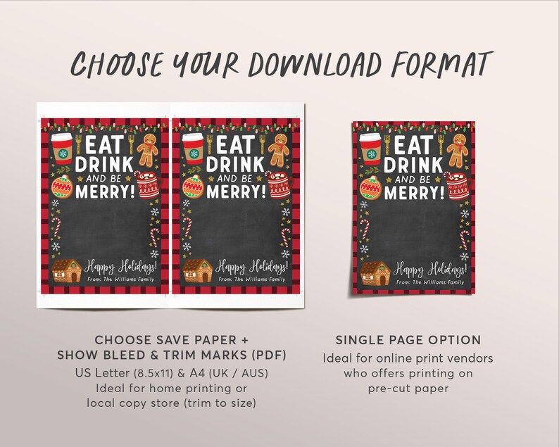 Christmas Eat Drink and Be Merry Restaurant Gift Card Holder Printable ...