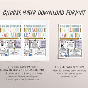 Preschool Graduation Invitation Editable Template, Pre-k Kindergarten ...