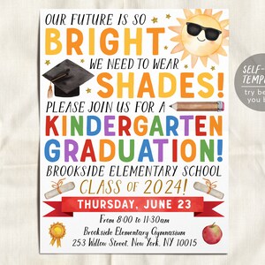 Kindergarten Graduation Invitation Flyer Editable Template, Preschool ...