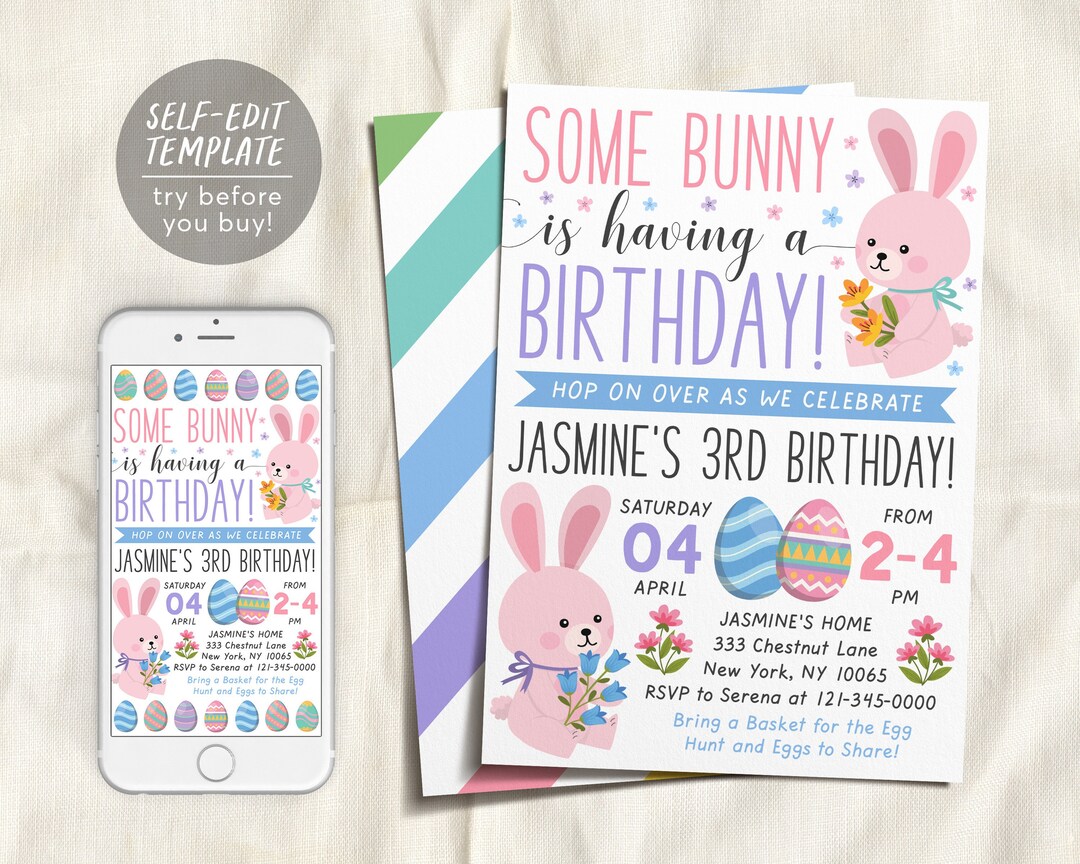 Easter Birthday Birthday Invitation Editable Template, Spring Floral ...